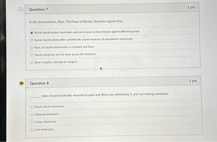 Solved D Question 7 In the documentary, Race: The Power of | Chegg.com