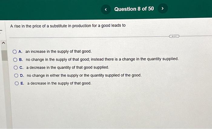 Solved A rise in the price of a substitute in production for | Chegg.com