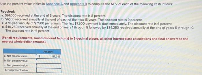 Solved Use the present value tables in Appendix A and | Chegg.com