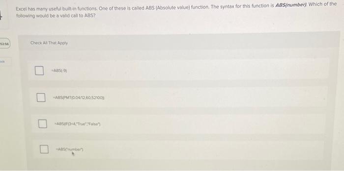 Solved Excel Has Many Useful Builtin Functions One Of These
