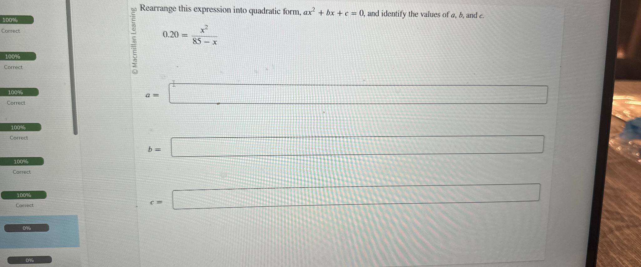 Solved of Rearrange this expression into quadratic form, | Chegg.com
