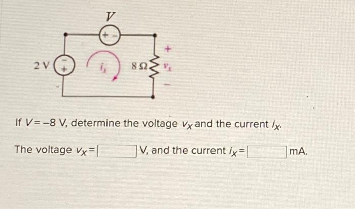 Solved If V −8 V Determine The Voltage Vx And The Current