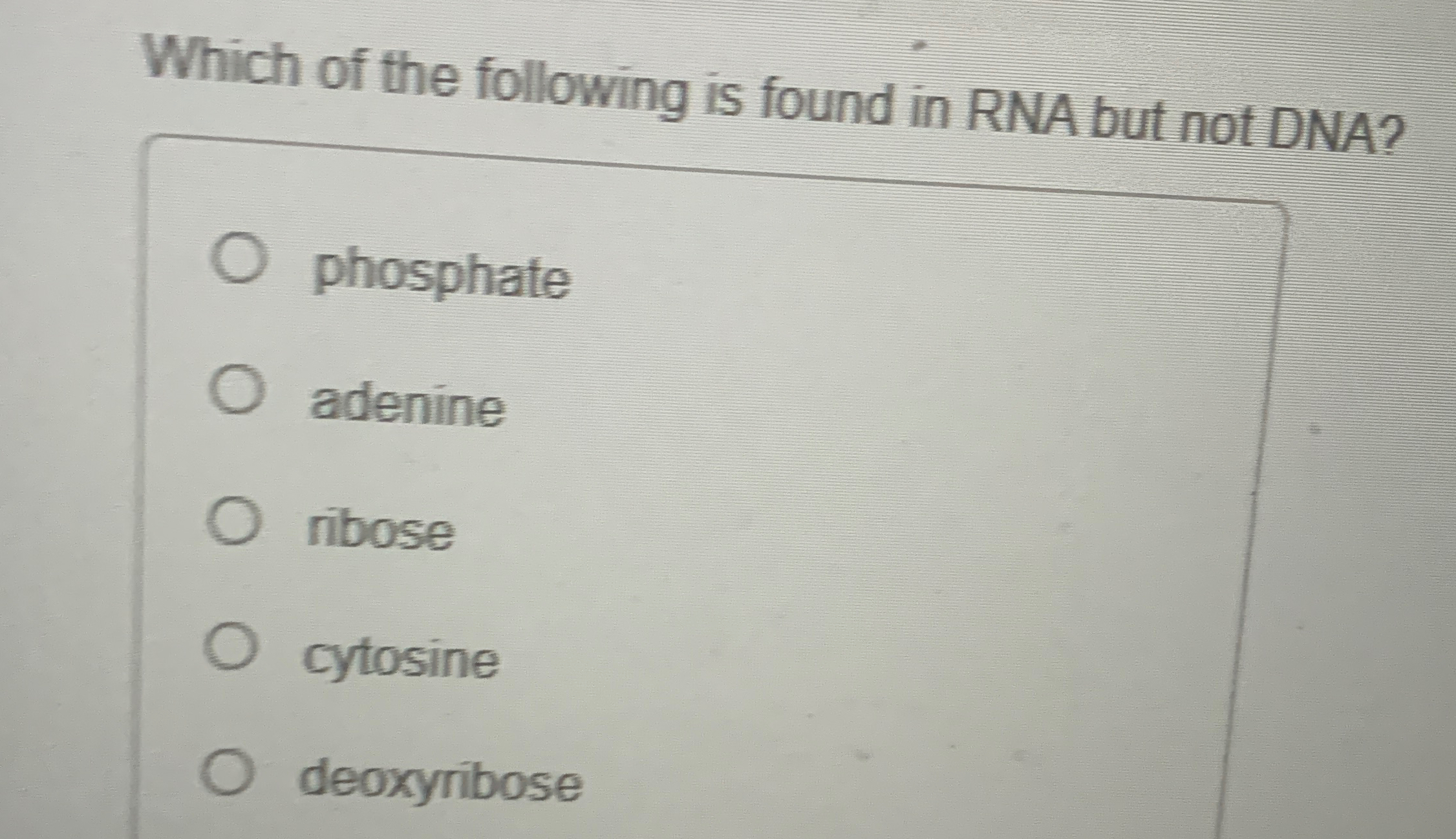 Solved Which of the following is found in RNA but not | Chegg.com