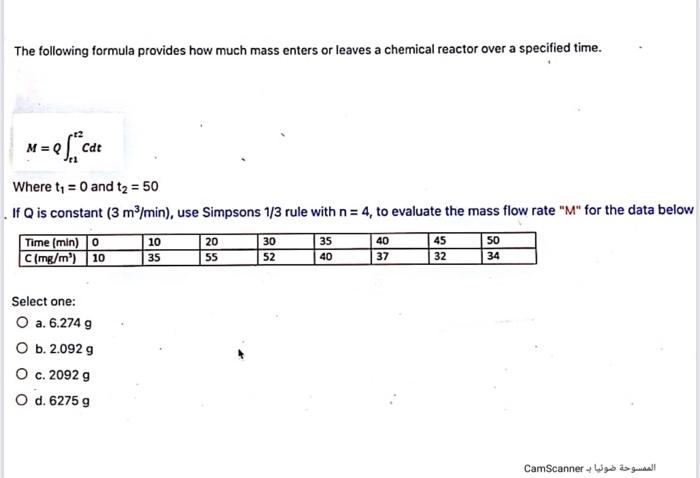 Solved The following formula provides how much mass enters | Chegg.com