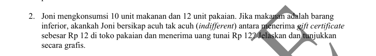 Solved Joni mengkonsumsi 10 ﻿unit makanan dan 12 ﻿unit | Chegg.com