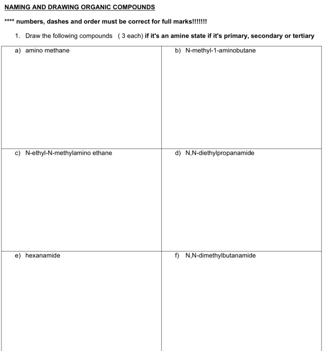 Solved NAMING AND DRAWING ORGANIC COMPOUNDS **** numbers, | Chegg.com