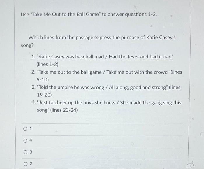 Use "Take Me Out to the Ball Game" to answer | Chegg.com