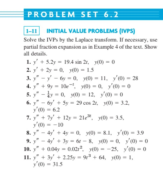 Solved Problem Set 6 2 1 11 Initial Value Problems Ivps