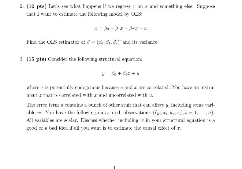 Solved (10 ﻿pts) ﻿Let's see what happens if we regress x ﻿on | Chegg.com