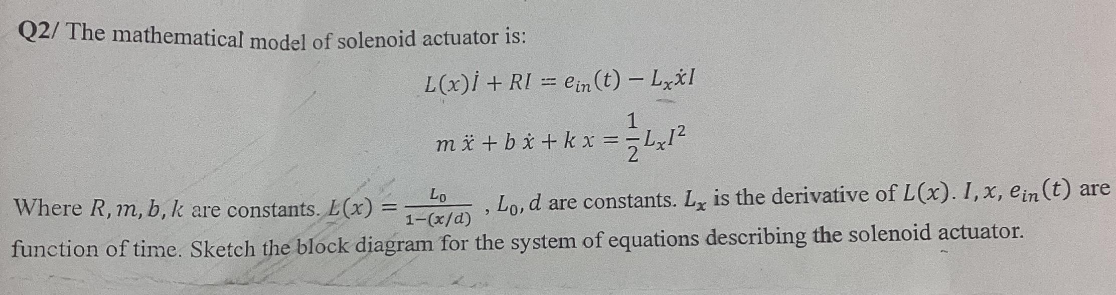 Solved Q2/ ﻿The mathematical model of solenoid actuator | Chegg.com