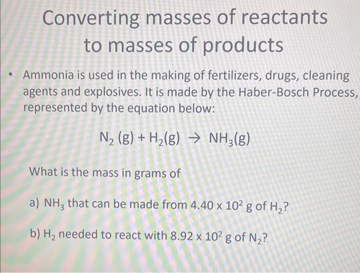Solved Converting masses of reactants to masses of products | Chegg.com