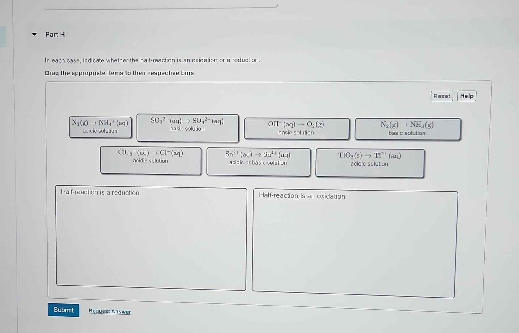 Solved Part H In each case, indicate whether the | Chegg.com