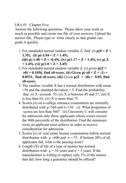 Solved LRA \#5 Chapter Five Answer the following questions. | Chegg.com