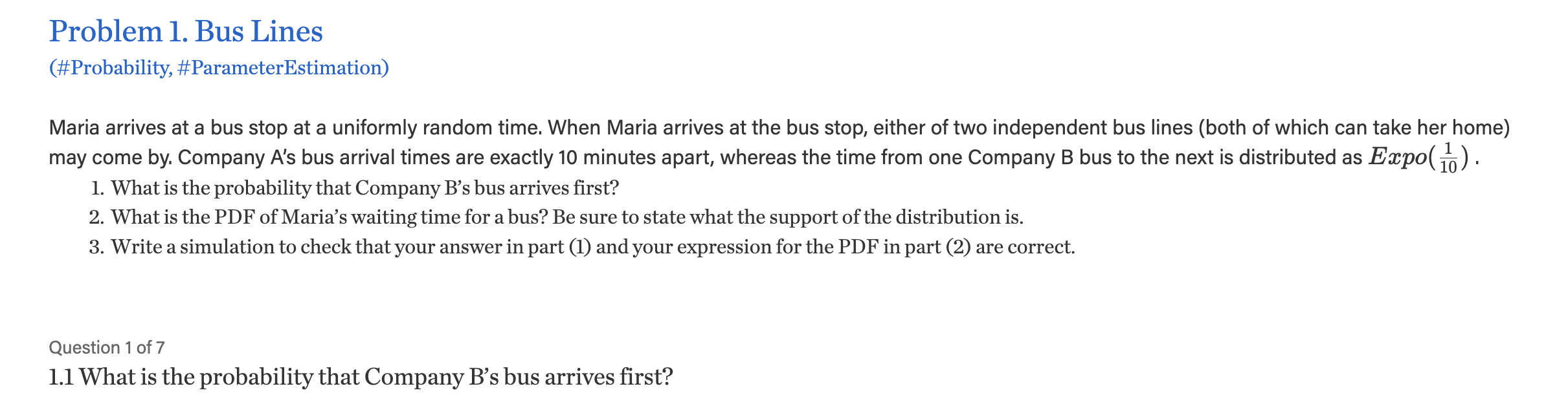 Solved Problem 1. ﻿Bus Lines (#Probability, | Chegg.com