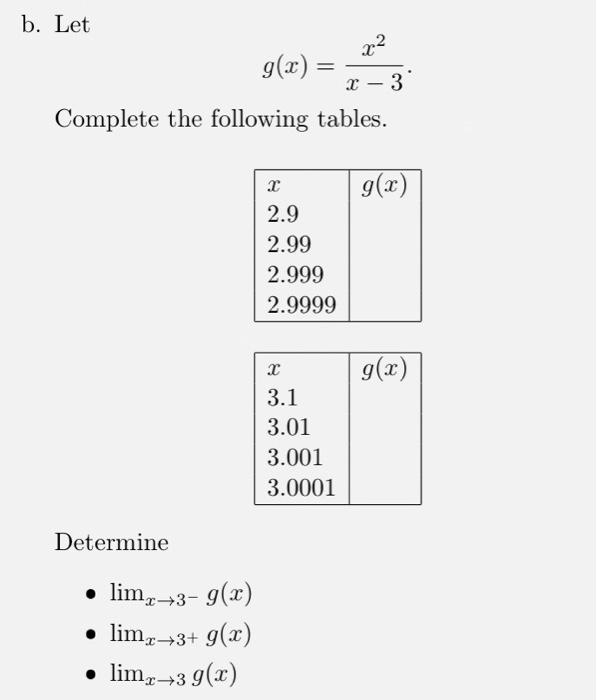 Solved b. Let g(x)=x−3x2. Complete the following tables. | Chegg.com