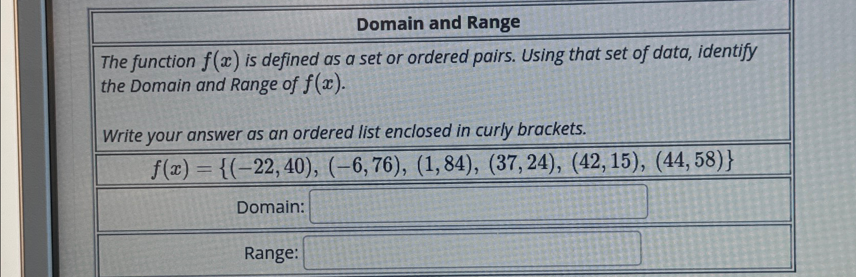 Solved Domain and RangeThe function f(x) ﻿is defined as a | Chegg.com