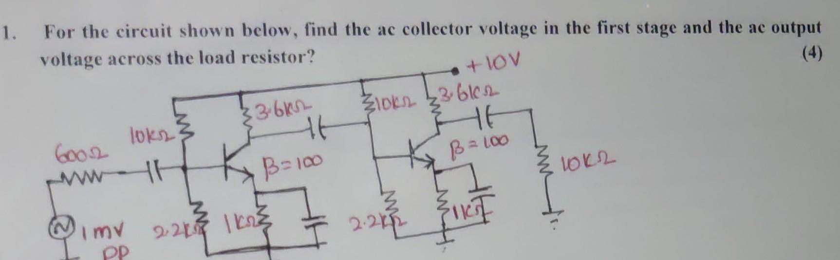 Solved For the circuit shown below, find the ac collector | Chegg.com