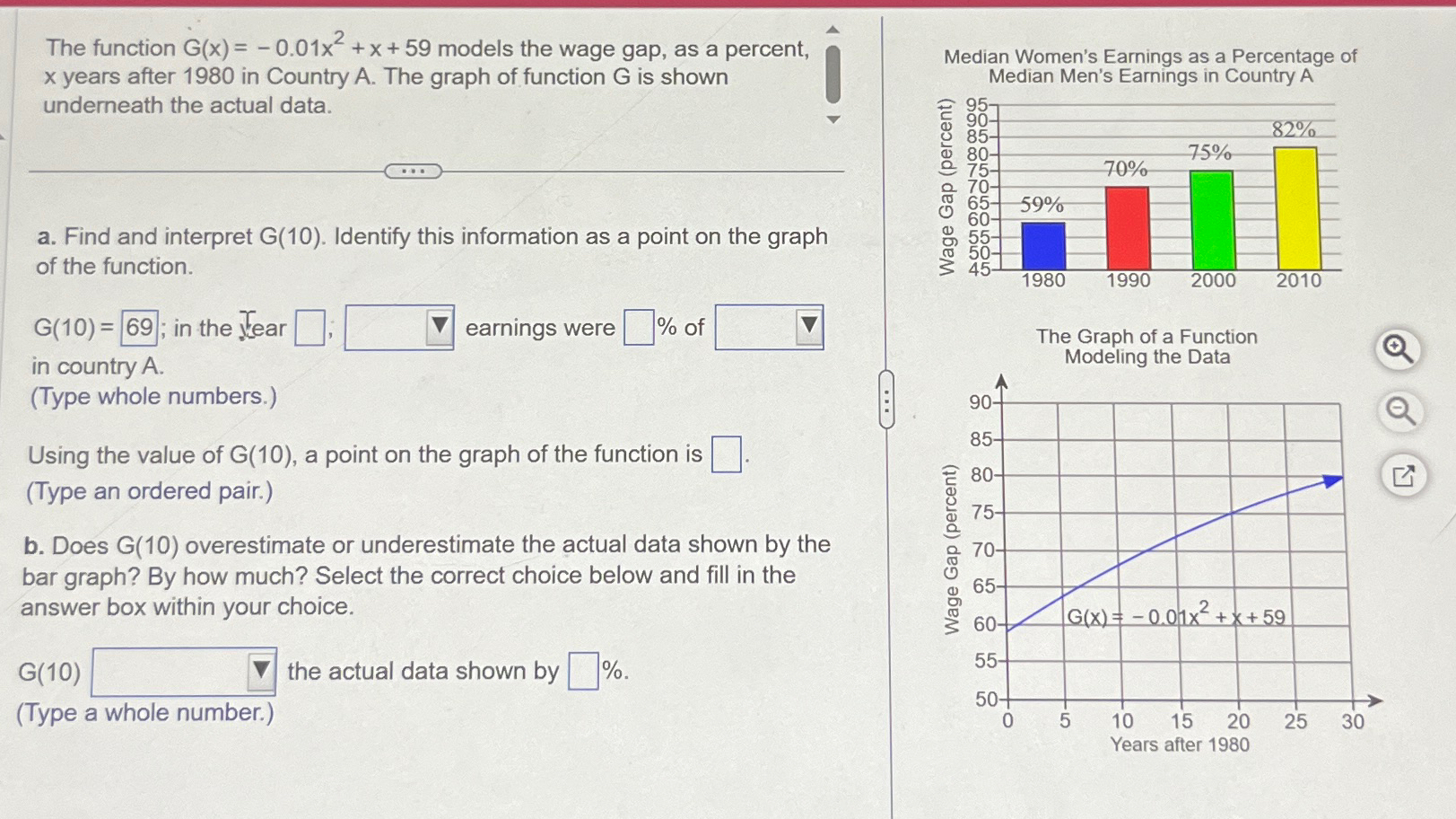Solved The function G(x)=-0.01x2+x+59 ﻿models the wage gap, | Chegg.com