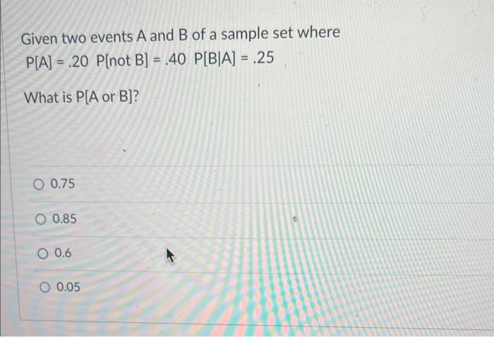 Solved Given two events A and B of a sample set where | Chegg.com