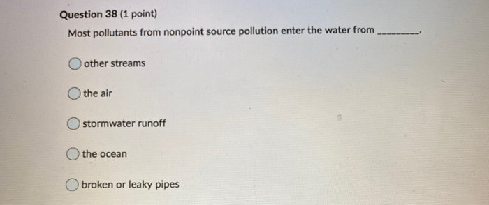 Solved Question 38 (1 point) Most pollutants from nonpoint | Chegg.com