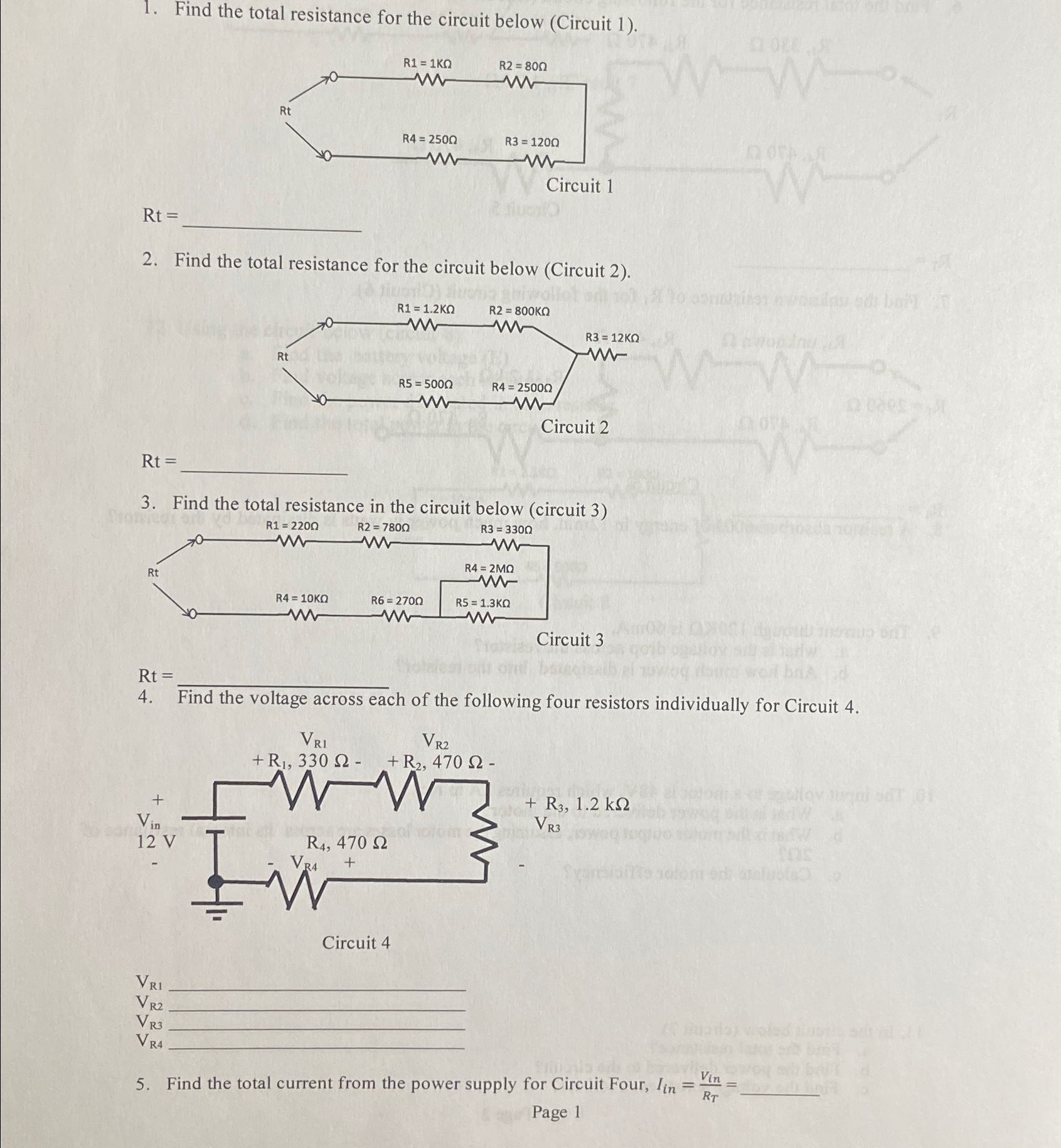 Solved Find the total resistance for the circuit below | Chegg.com