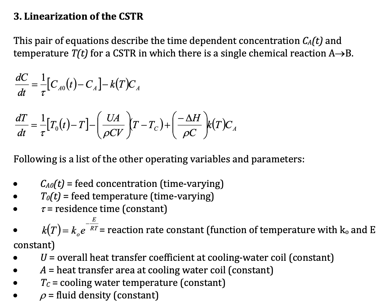Solved Linearization of ﻿the CSTRThis pair of ﻿equations | Chegg.com