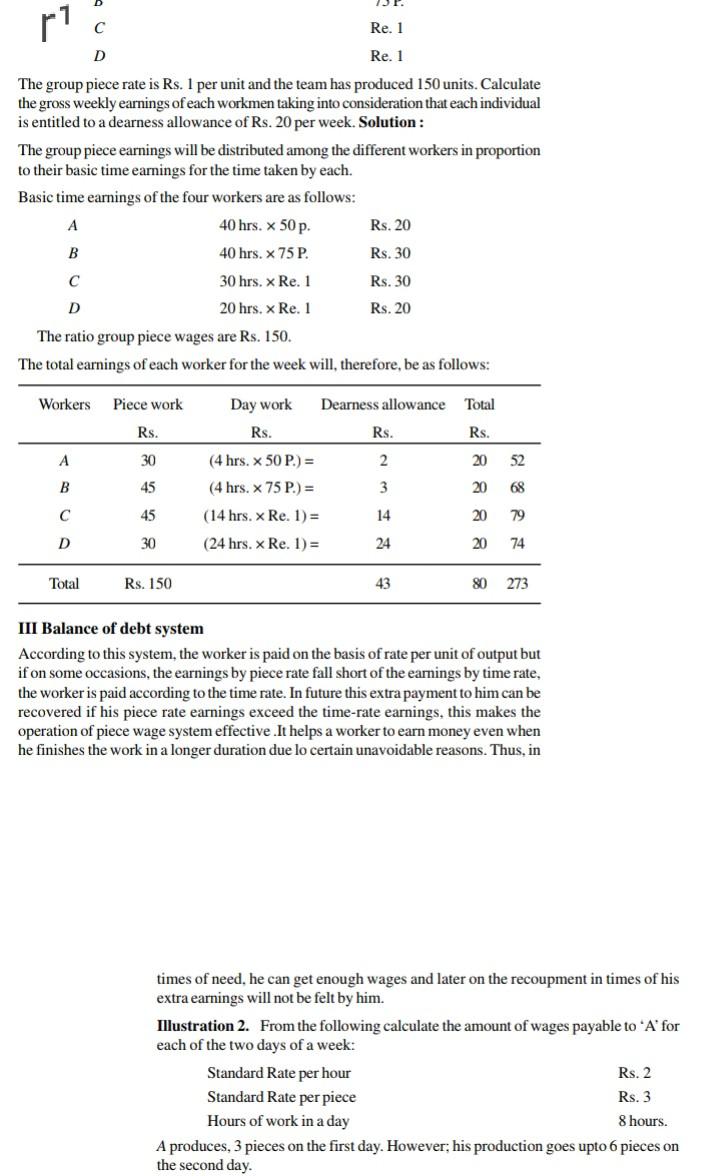Solved r1 Re. 1 D Re. 1 The group piece rate is Rs. I per | Chegg.com