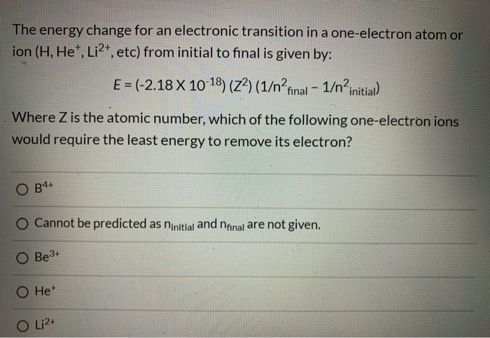 Solved The energy change for an electronic transition in a | Chegg.com