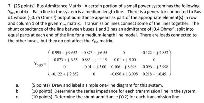 Solved 7. (25 points) Bus Admittance Matrix. A certain | Chegg.com