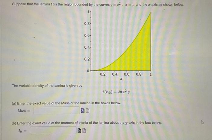 Solved Suppose that the lamina Ω is the region bounded by | Chegg.com