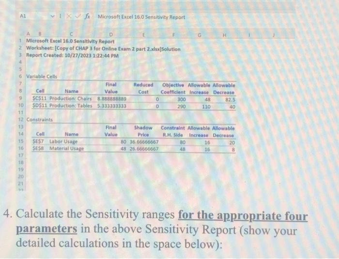 Solved Microsoft Excel 16.0 Sensitlivity Report Worksheet: | Chegg.com