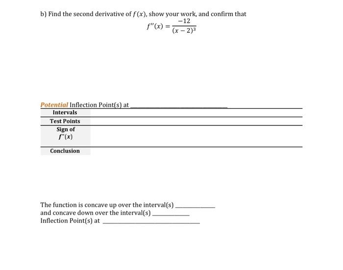 Solved B Find The Second Derivative Of Fx Show Your 