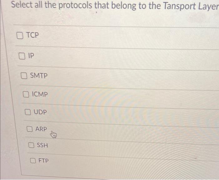 Solved Select all the protocols that belong to the Tansport | Chegg.com