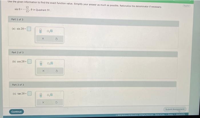 Solved Use the given information to find the exact function | Chegg.com