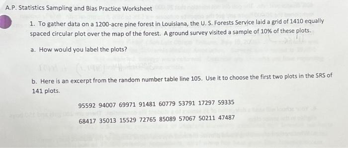Solved Statistics Sampling and Bias Practice Worksheet 1. To | Chegg.com