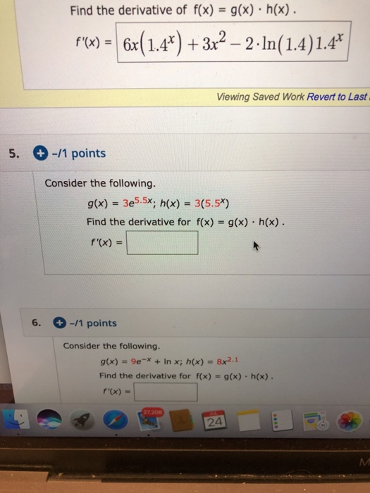 Solved Find the derivative of f(x) = g(x) · h(x). f'(x) = | Chegg.com