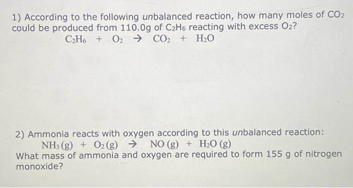 Solved 1) According to the following unbalanced reaction, | Chegg.com