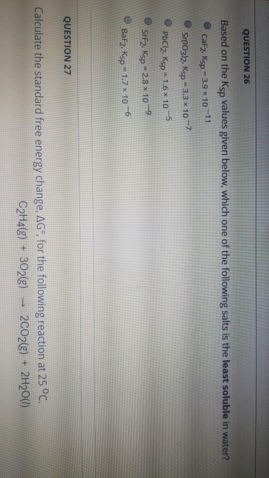 Solved QUESTION 26 Based on the Ksp values given below, | Chegg.com
