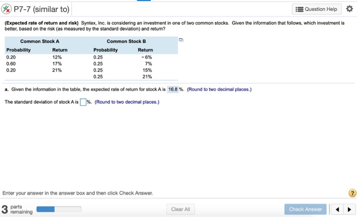 Solved P7-7 (similar to) Question Help (Expected rate of | Chegg.com