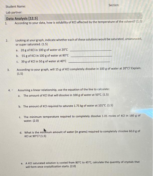 Student Name: Section: Lab partner: Data Analysis | Chegg.com