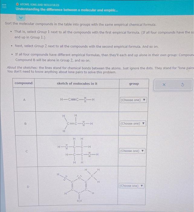 Solved Sort the molecular compounds in the table into groups | Chegg.com