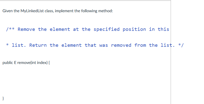 Solved Given the MyLinkedList class, implement the following | Chegg.com