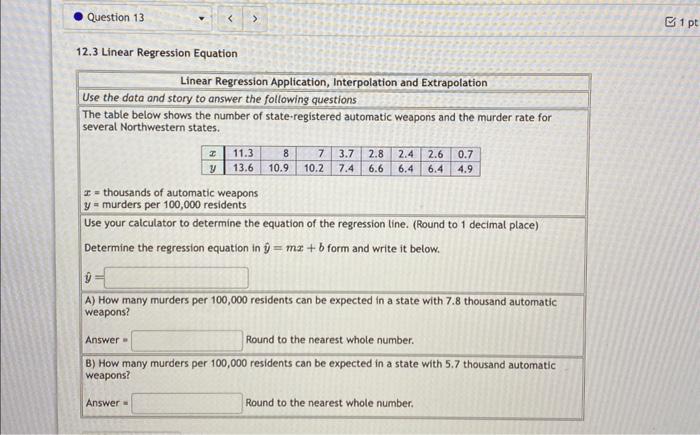 Solved 12.3 Linear Regression Equation Linear Regression | Chegg.com