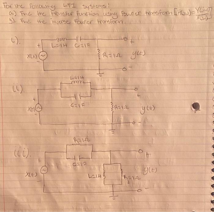 Solved For the following LTI systems: A) Find the transfer | Chegg.com