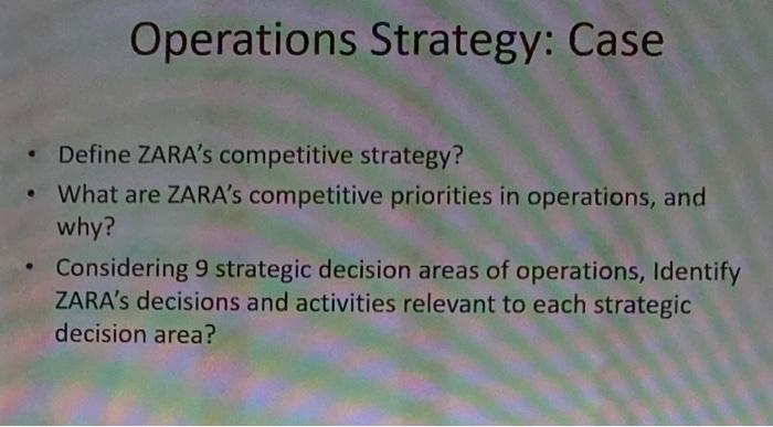 Solved Operations Strategy: Case Define ZARA's competitive | Chegg.com