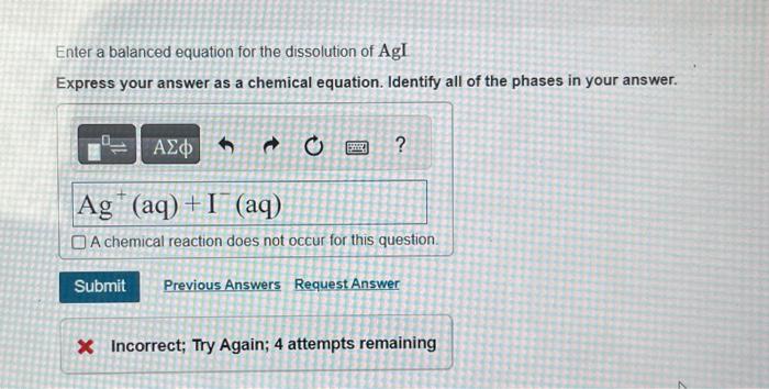 Solved Enter a balanced equation for the dissolution of | Chegg.com