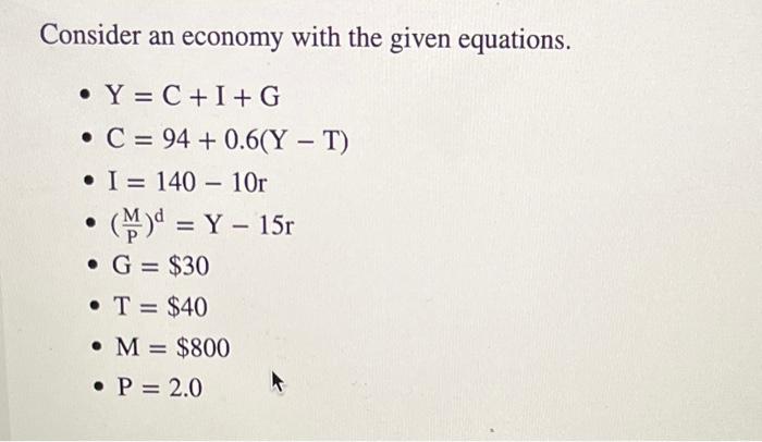 Solved Consider an economy with the given equations. - | Chegg.com