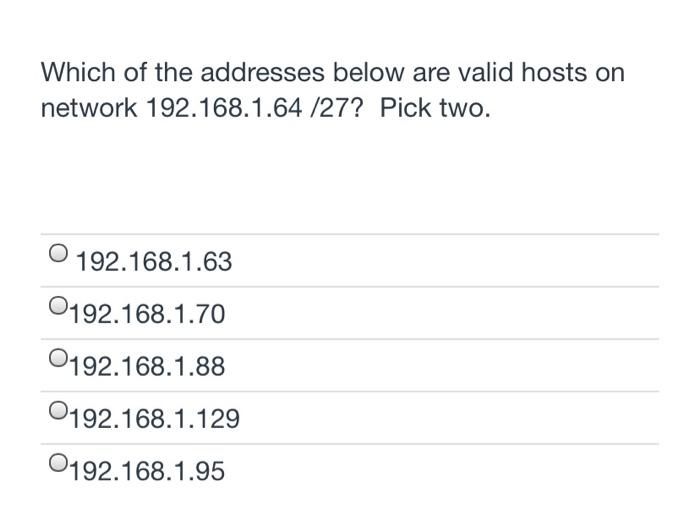 Solved Which of the addresses below are valid hosts on | Chegg.com