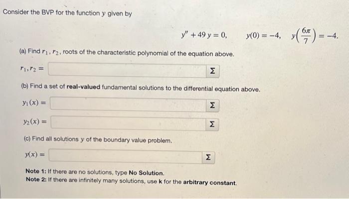 Solved Consider the BVP for the function \\( y \\) given by | Chegg.com