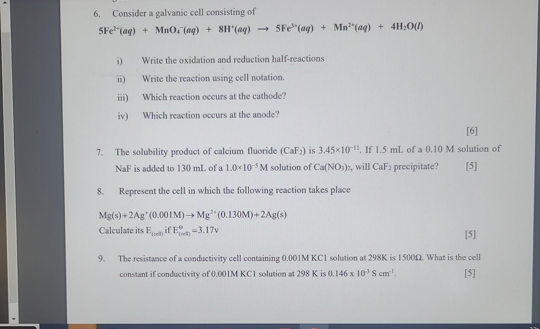Solved 6. Consider a galvanic cell consisting of | Chegg.com